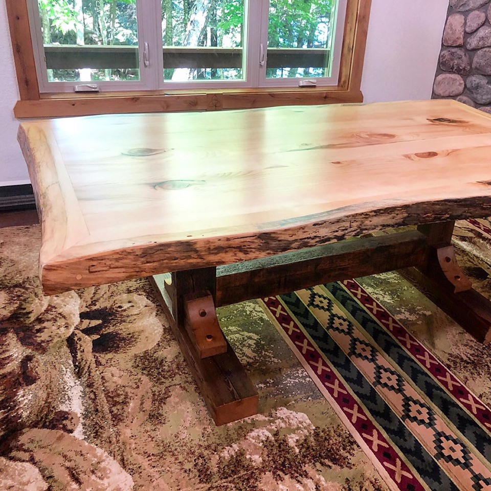Live Edge Pine Table with a Reclaimed Timber Base - Enterprise Wood ...